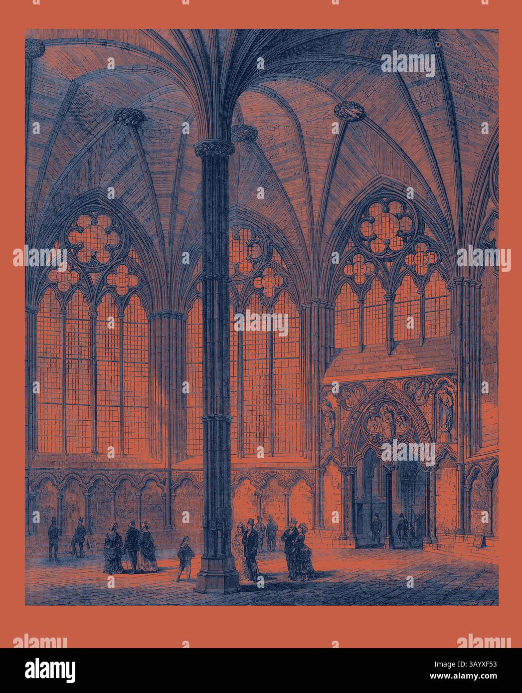 A grand Gothic cathedral interior features soaring arches and intricate ...