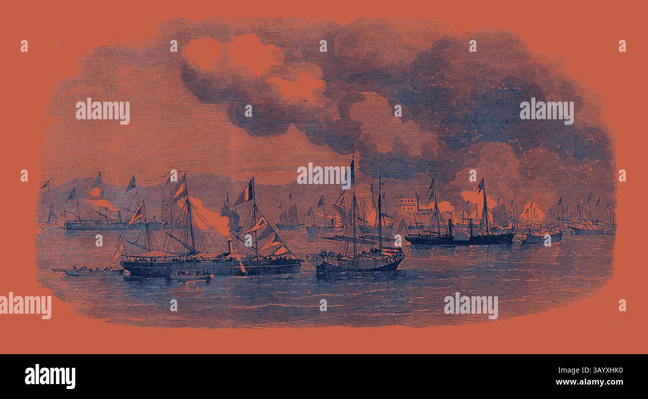 A bustling harbor scene filled with various ships, some sailing while ...