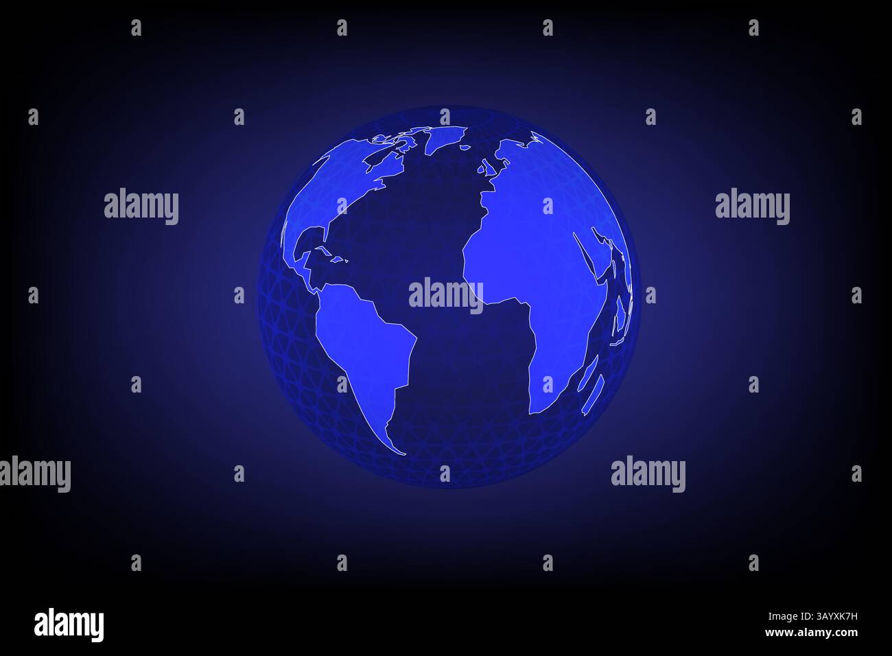 Globe World Map point wireframe on a dark blue background, vector ...