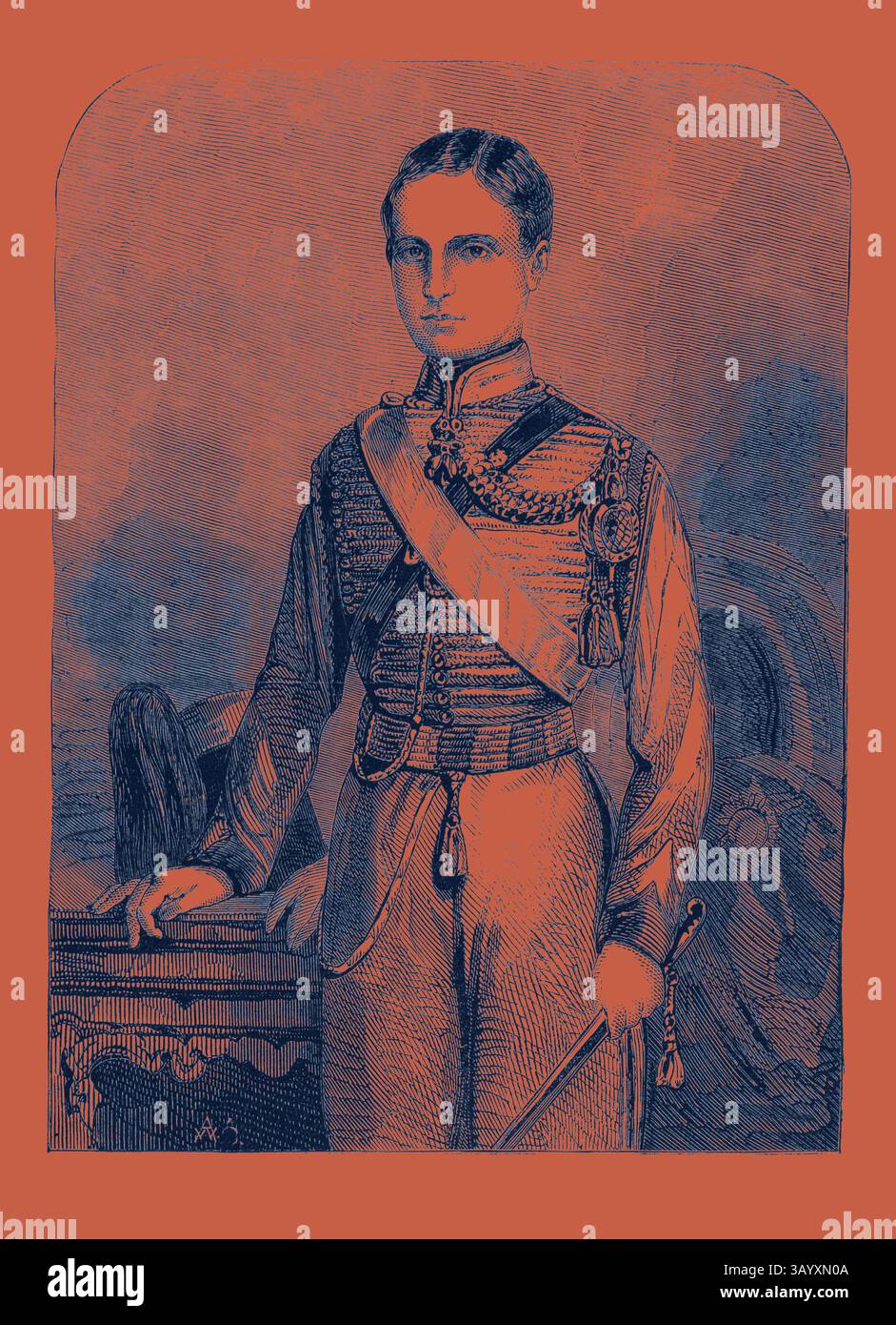 A young military officer stands poised in a formal uniform, adorned ...