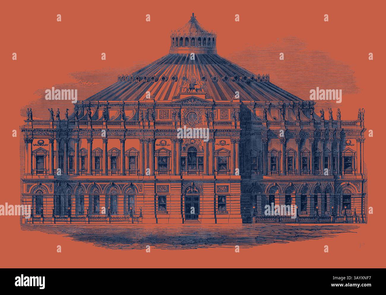 An intricately detailed architectural illustration of a grand building ...