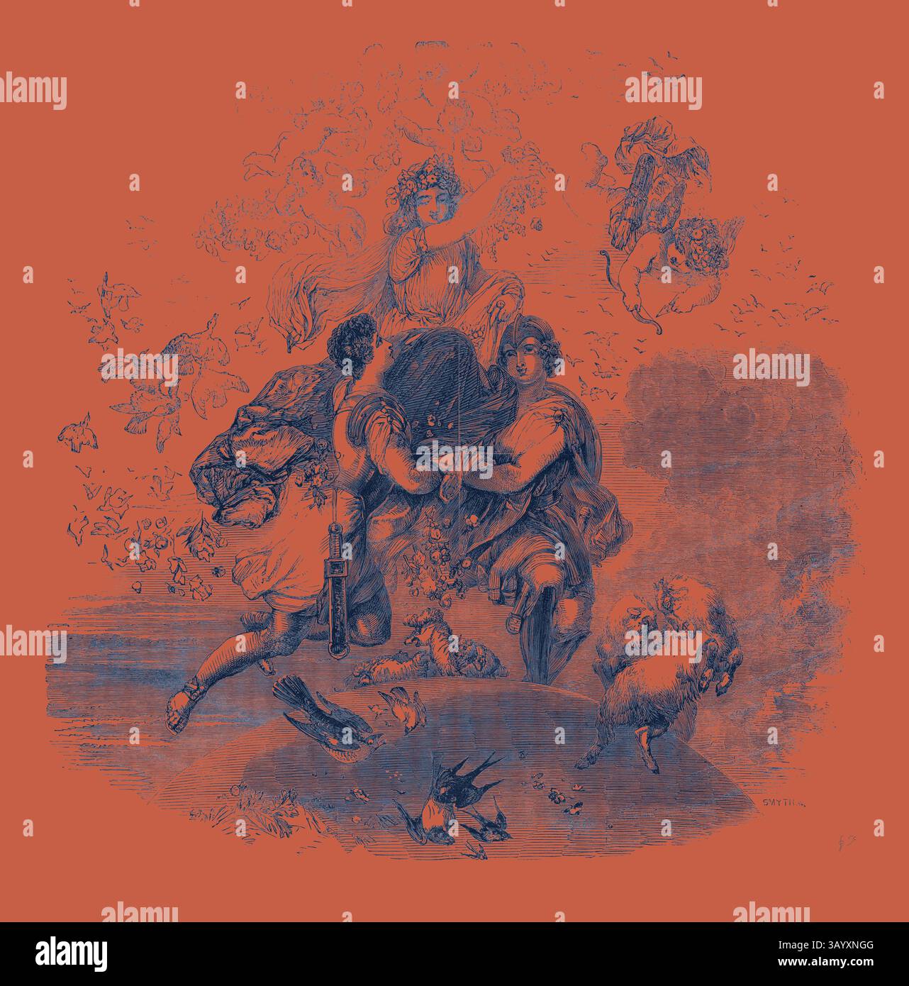 A whimsical scene depicting figures engaged in a dynamic interaction ...