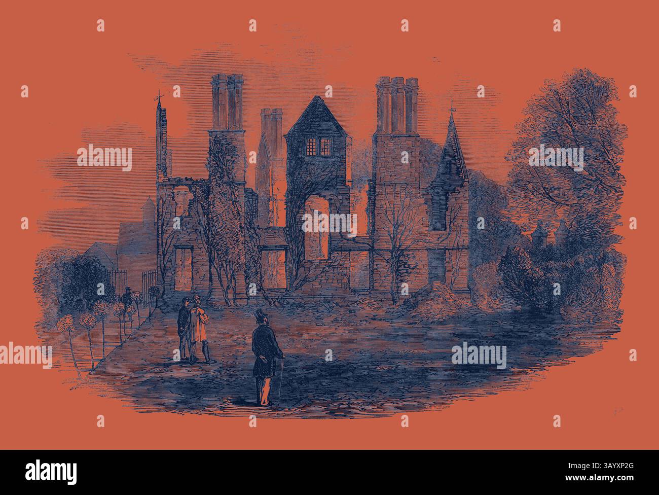 A hauntingly beautiful depiction of a crumbling mansion, surrounded by ...