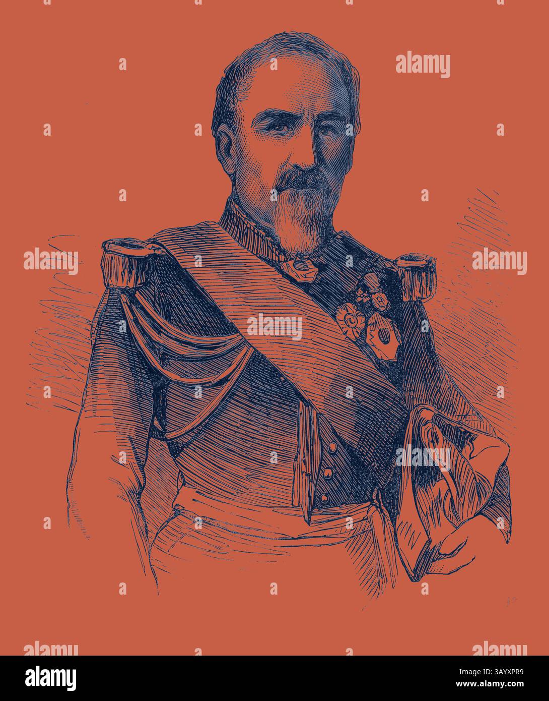 A distinguished military figure stands confidently, adorned in an ...