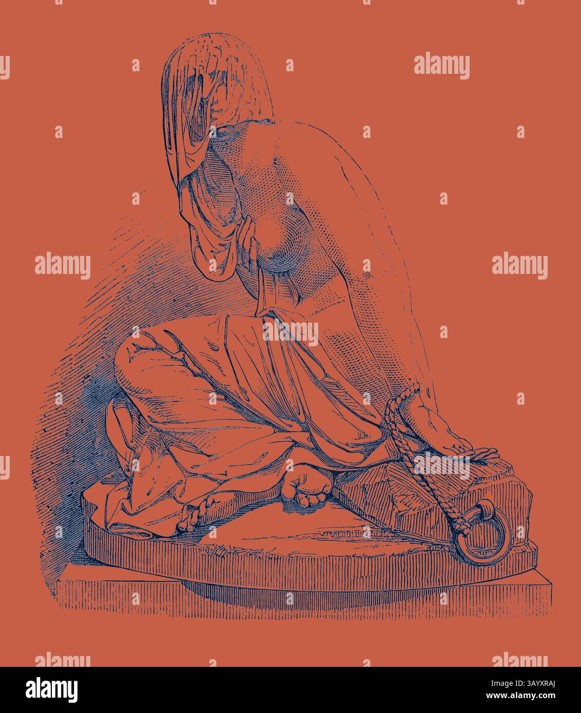 A seated figure draped in flowing garments, their body positioned in a ...