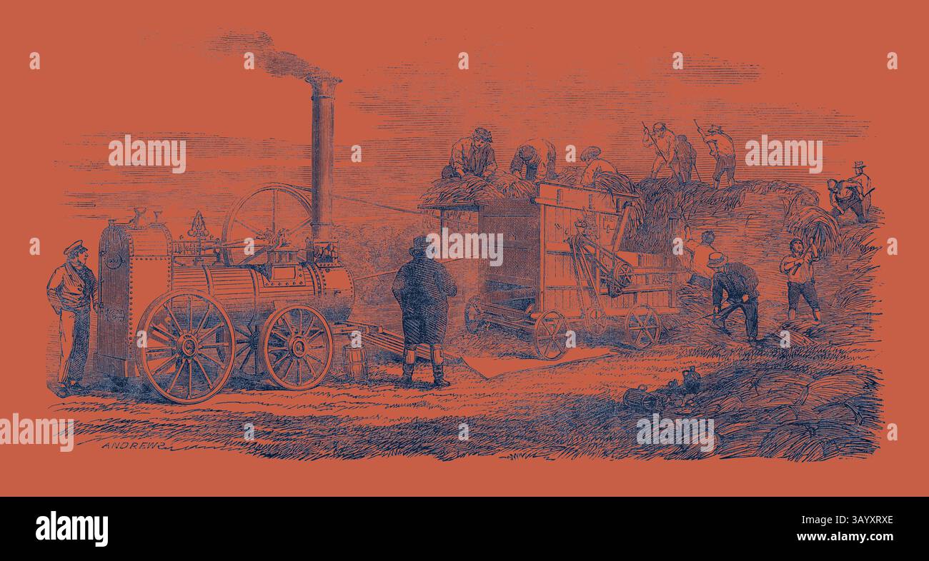 A vintage steam engine stands prominently as workers engage in ...