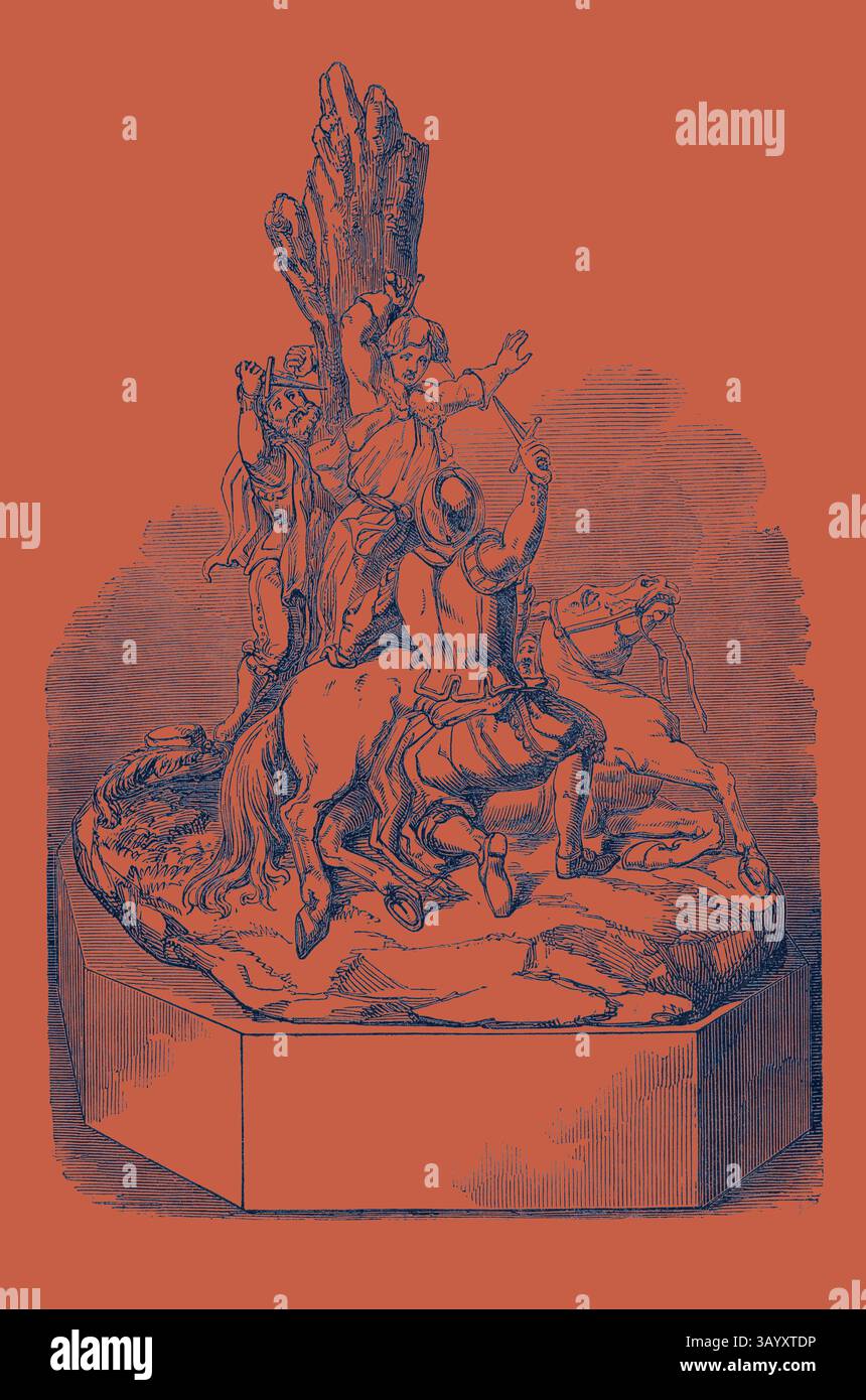 A dynamic sculpture depicting a heroic scene with multiple figures ...