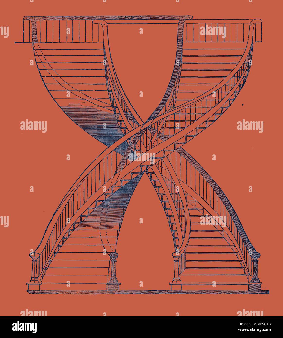 An intricate design featuring two spiraling staircases that twist ...