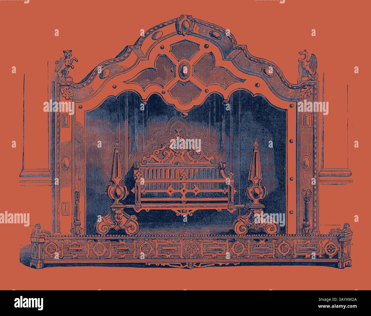 A beautifully ornate fireplace mantle featuring intricate carvings ...