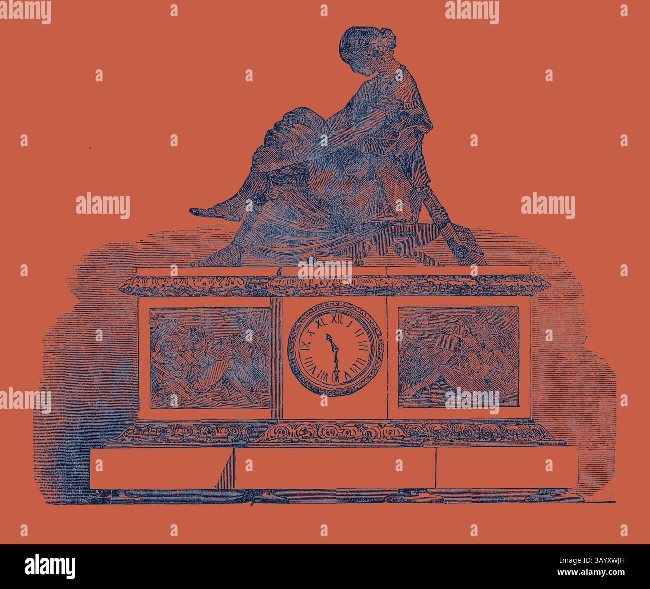 A decorative mantle clock featuring an elegant figure seated gracefully ...