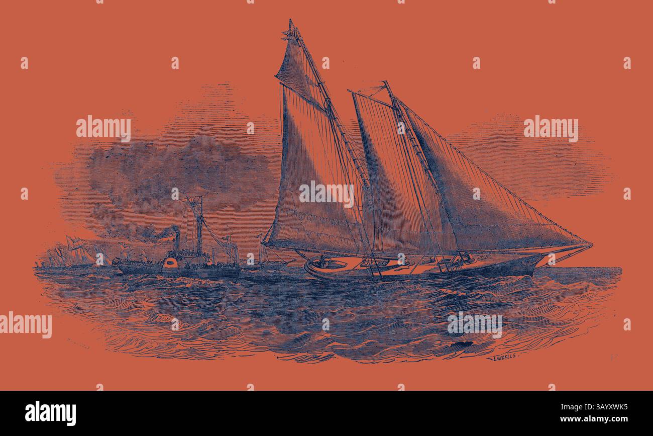 A classic sailing vessel with billowing sails navigates through water ...