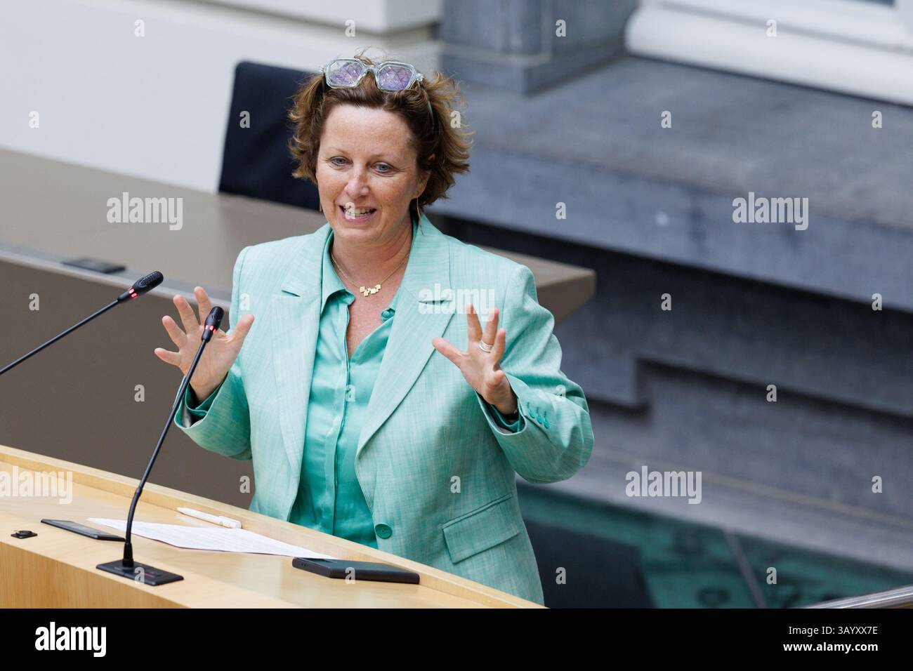 Brussels, Belgium. 23rd Apr, 2025. Groen's Mieke Schauvliege pictured ...