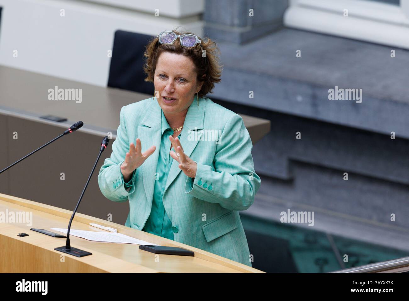 Brussels, Belgium. 23rd Apr, 2025. Groen's Mieke Schauvliege pictured ...