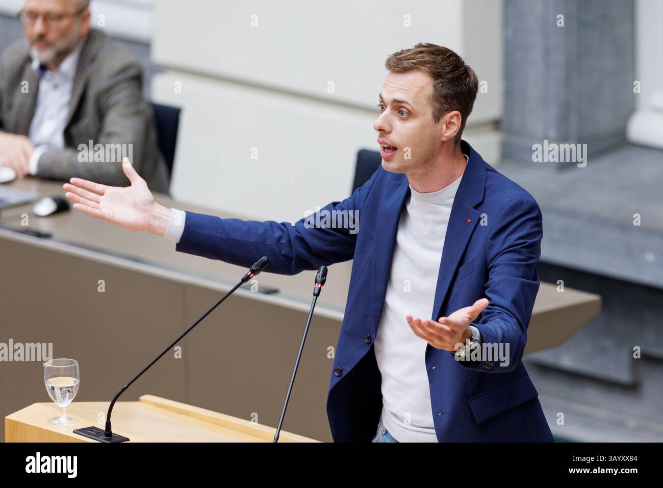 Brussels, Belgium. 23rd Apr, 2025. PVDA's Jos D'Haese pictured during a ...