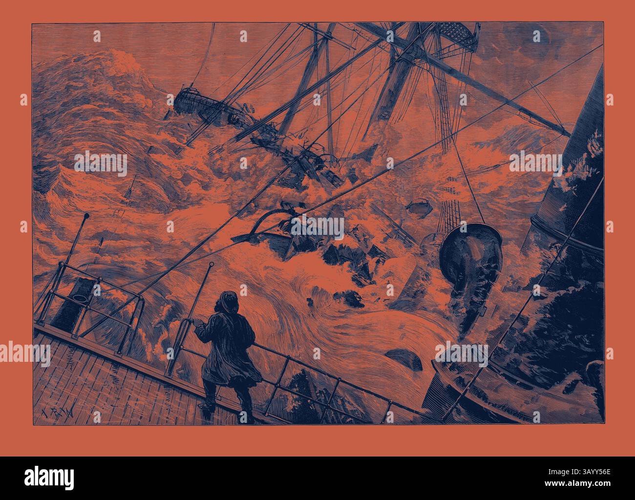 A dramatic scene unfolds as a lone figure stands on a ship's deck ...