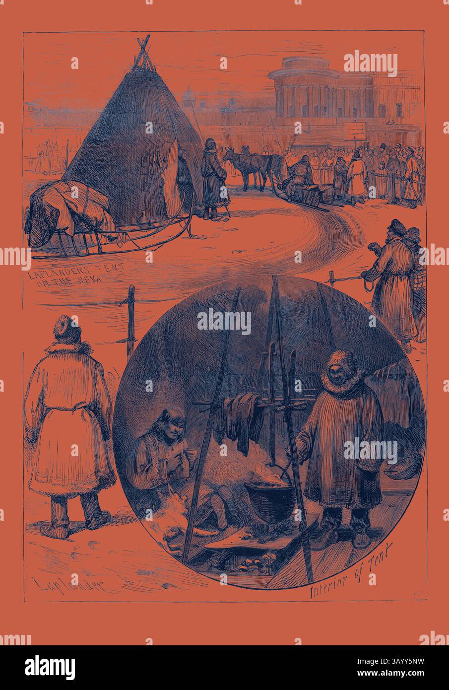 A historical depiction showcasing a scene of indigenous life, featuring ...