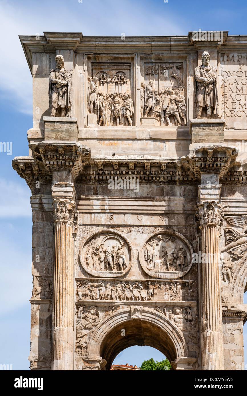 Relief panels on the Arch of Constantine, a triple triumphal arch ...