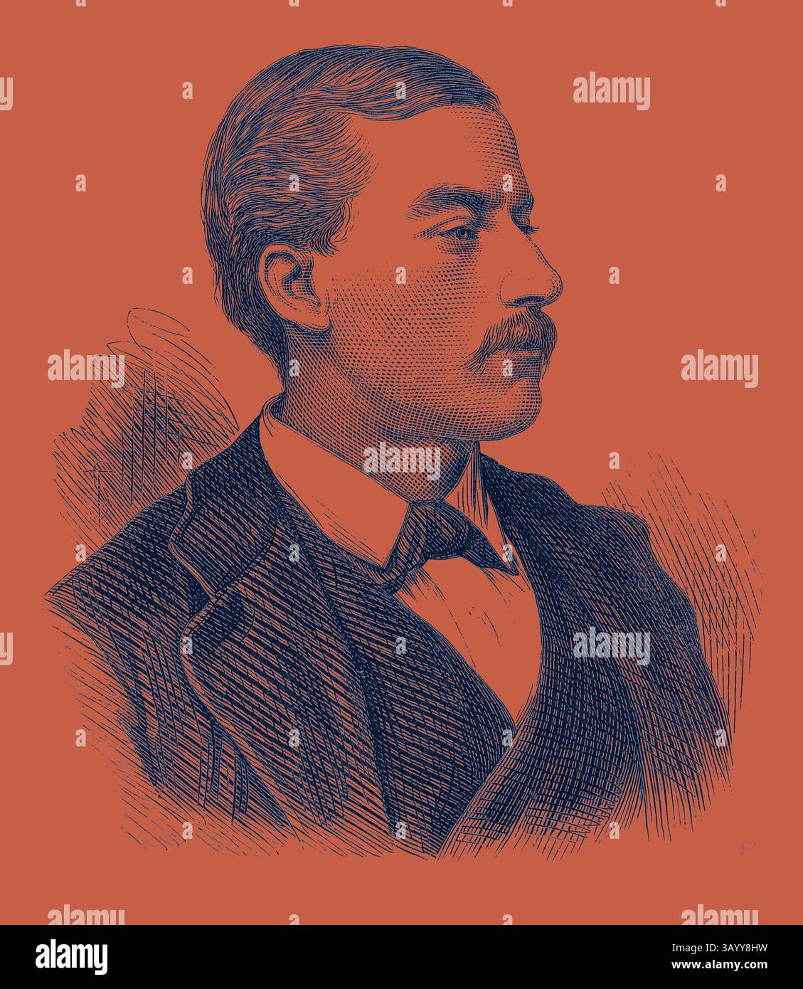 A distinguished man in formal attire, featuring a mustache and a ...