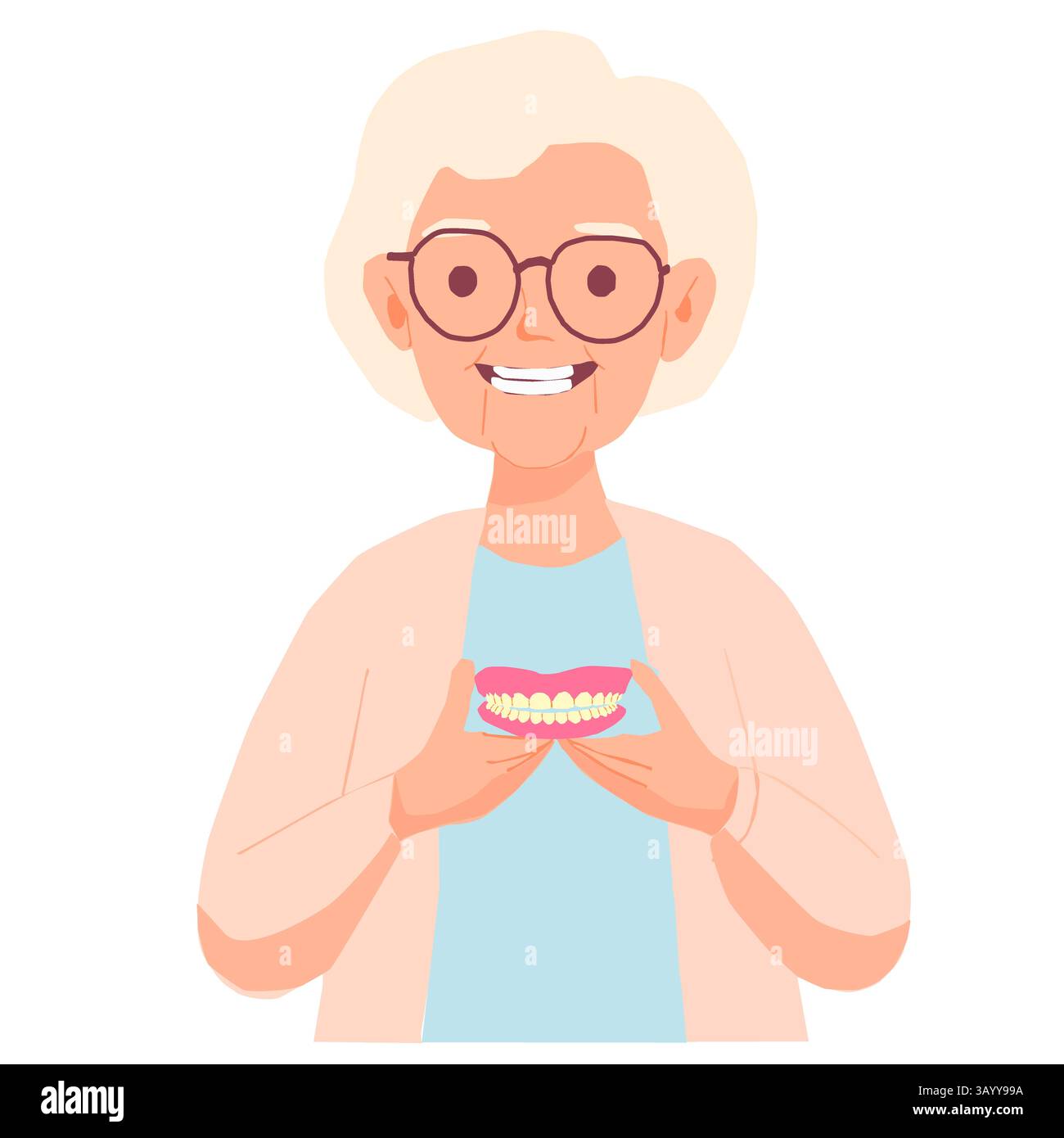 Vector illustration of an older woman with gray hair and glasses ...