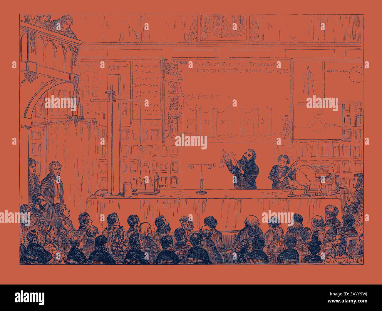A Victorian-era scientist demonstrates an early electrical telegraph to ...