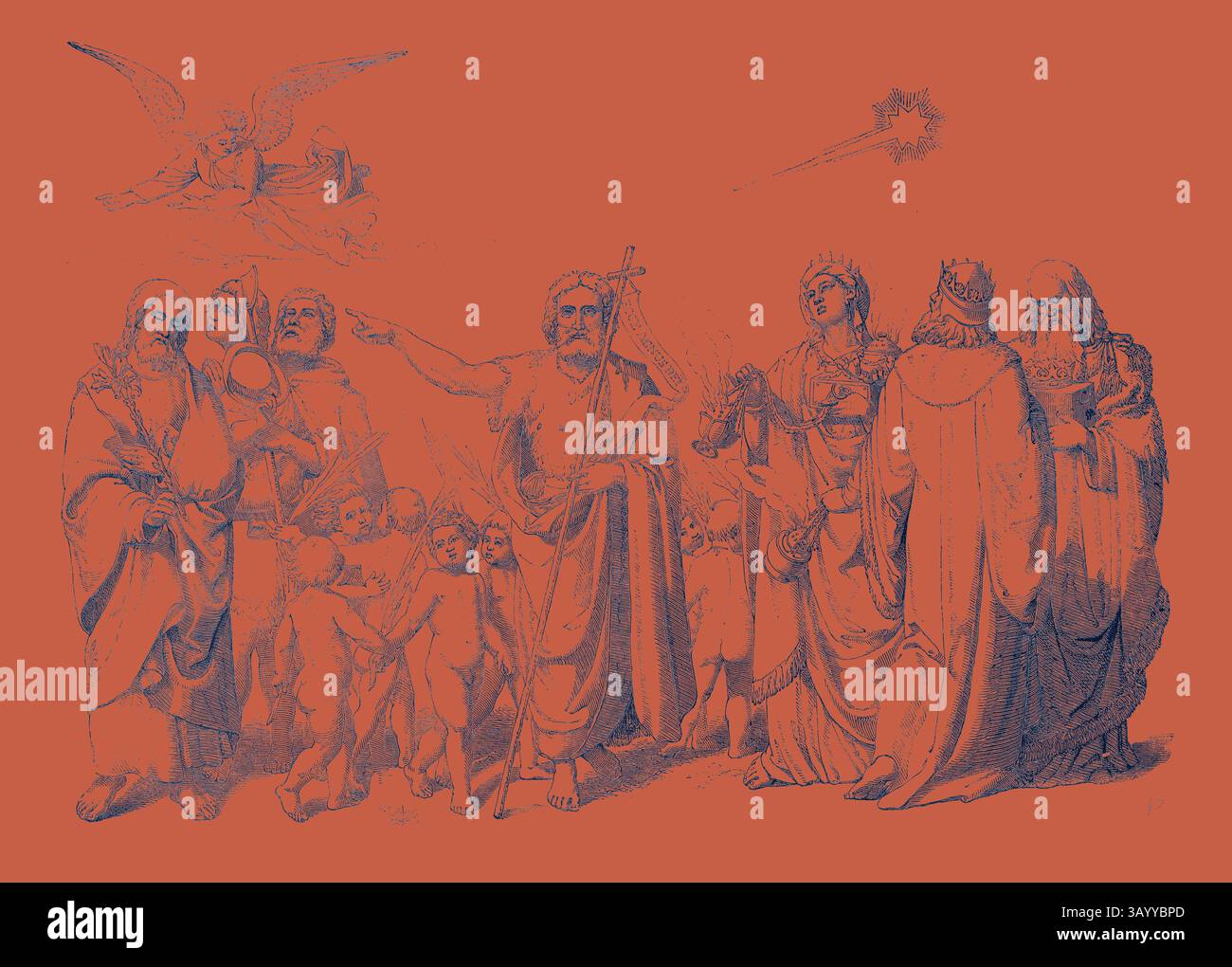 A dramatic scene depicting a group of figures, including angelic beings ...