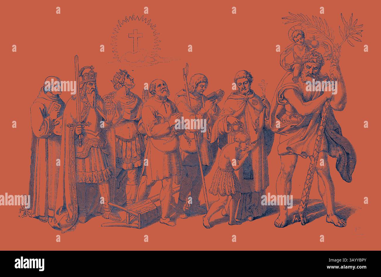 A group of historical figures stands together, showcasing a blend of ...