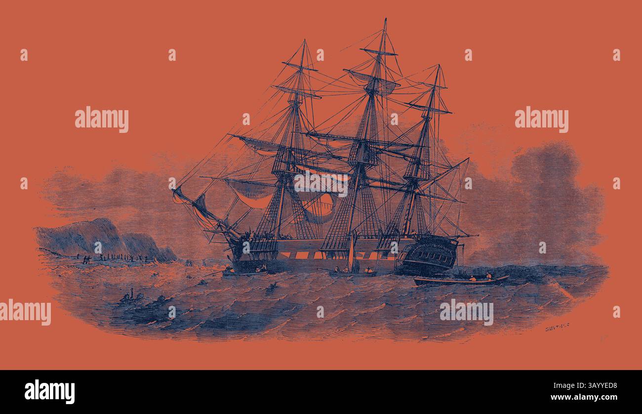 A majestic sailing ship with multiple masts navigates through turbulent ...