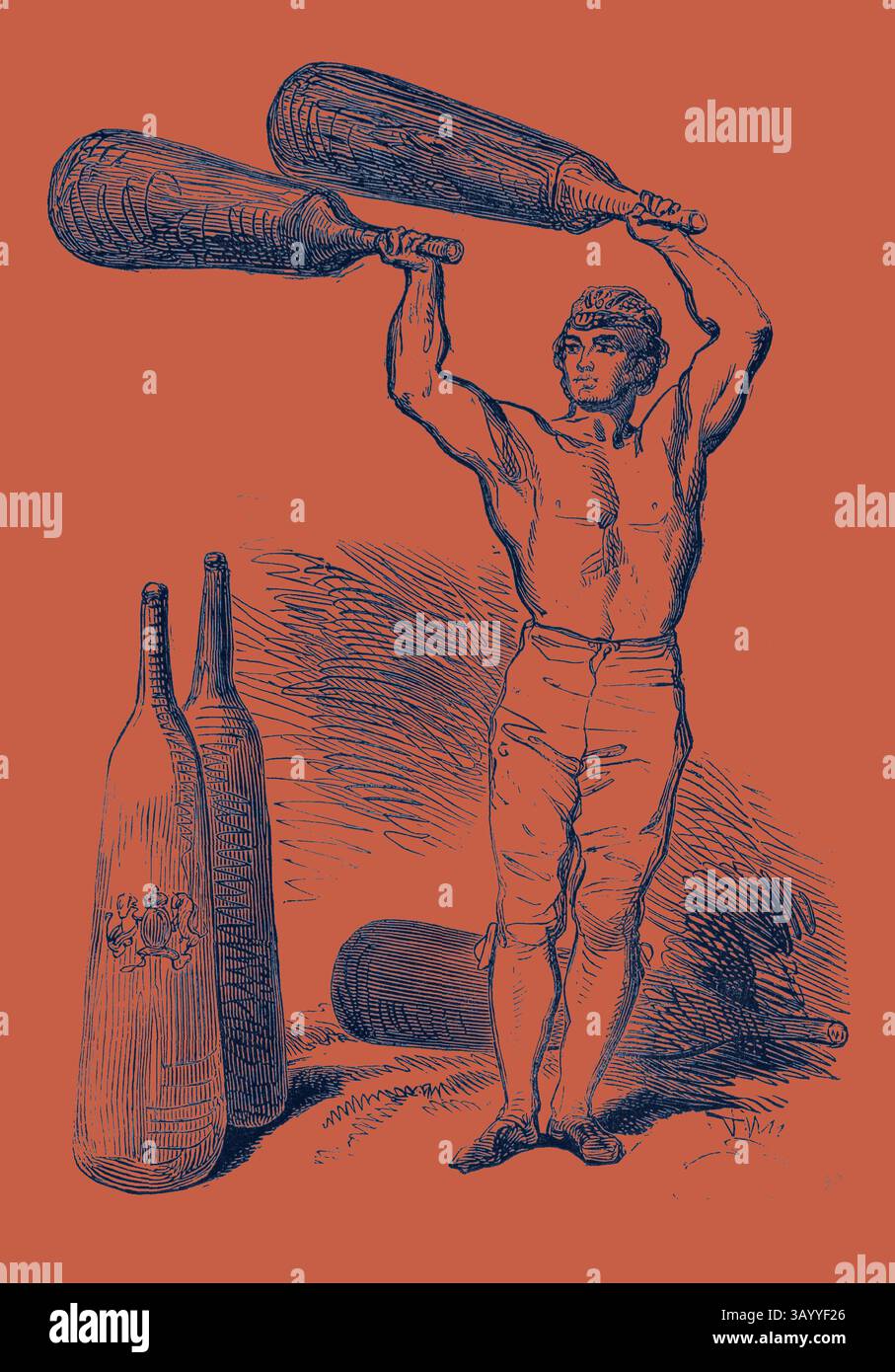 A muscular man lifts two large weights above his head, showcasing ...