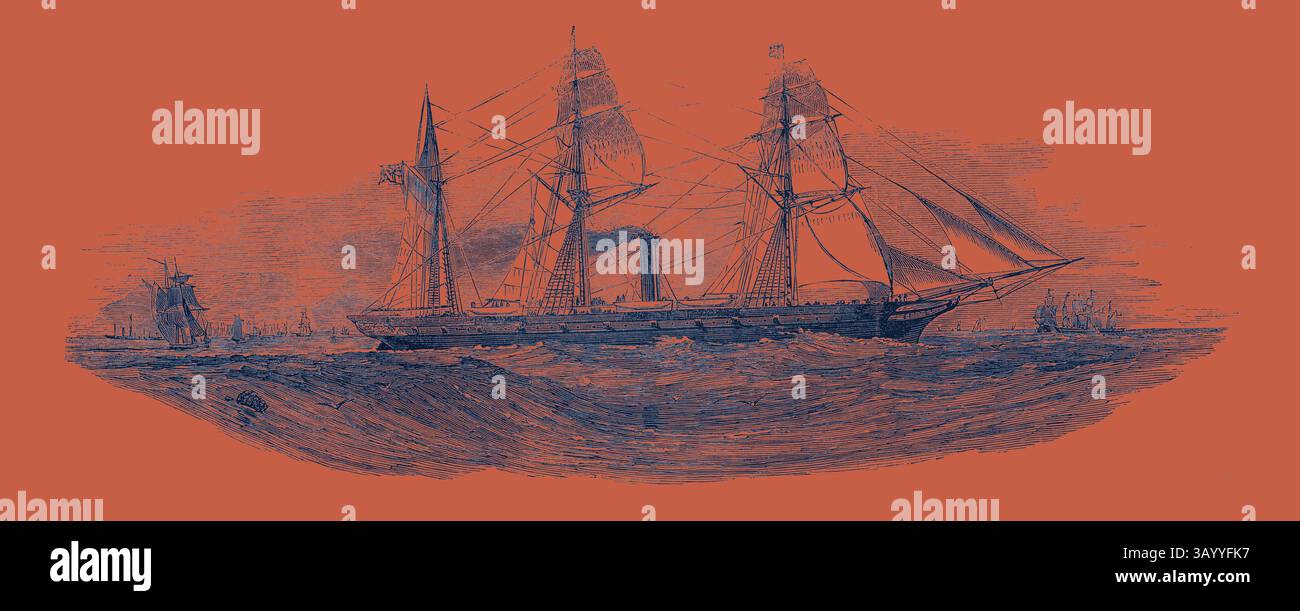 A majestic sailing ship with multiple masts glides through turbulent ...