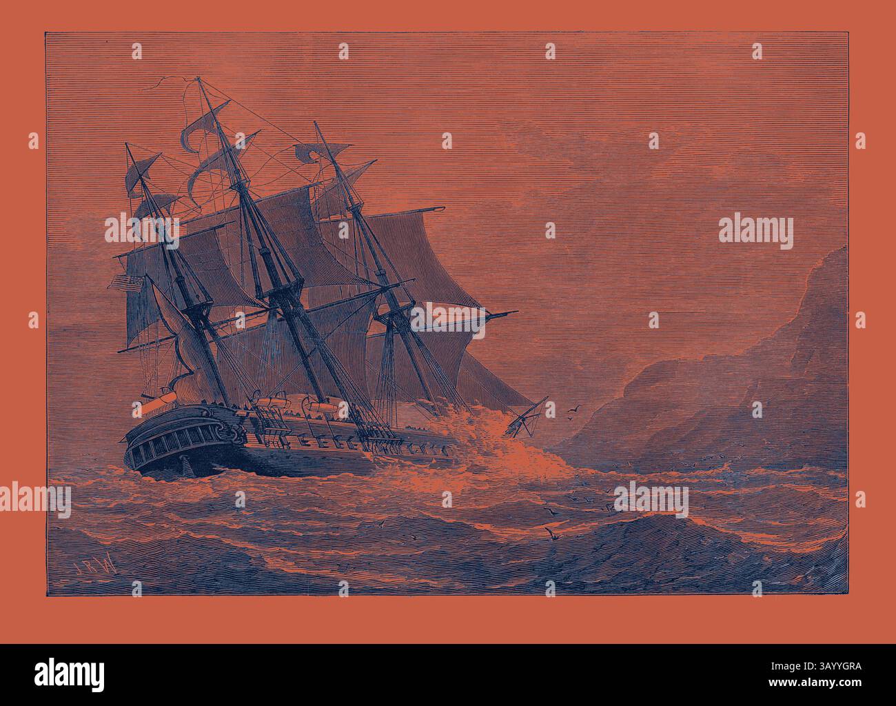 A majestic ship battles turbulent waves, its sails billowing powerfully ...