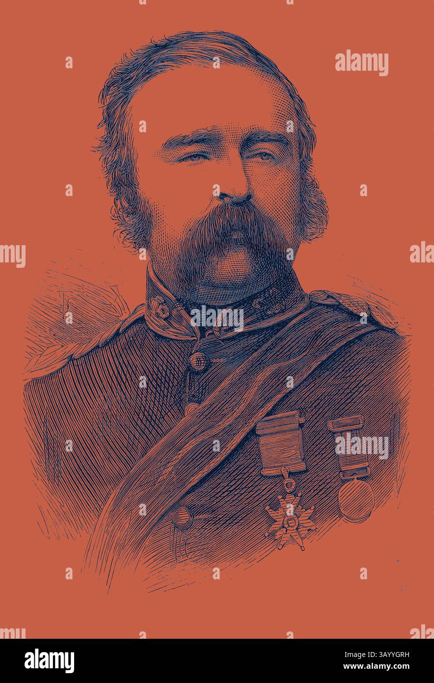 A distinguished military officer with a prominent mustache, adorned in ...