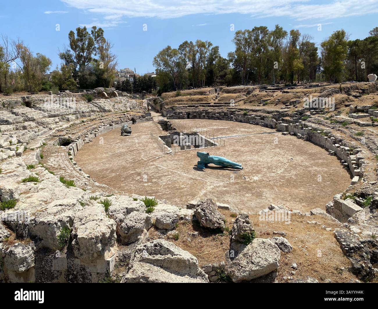 Syracuse Roman amphitheater revealing well-preserved stone seating ...