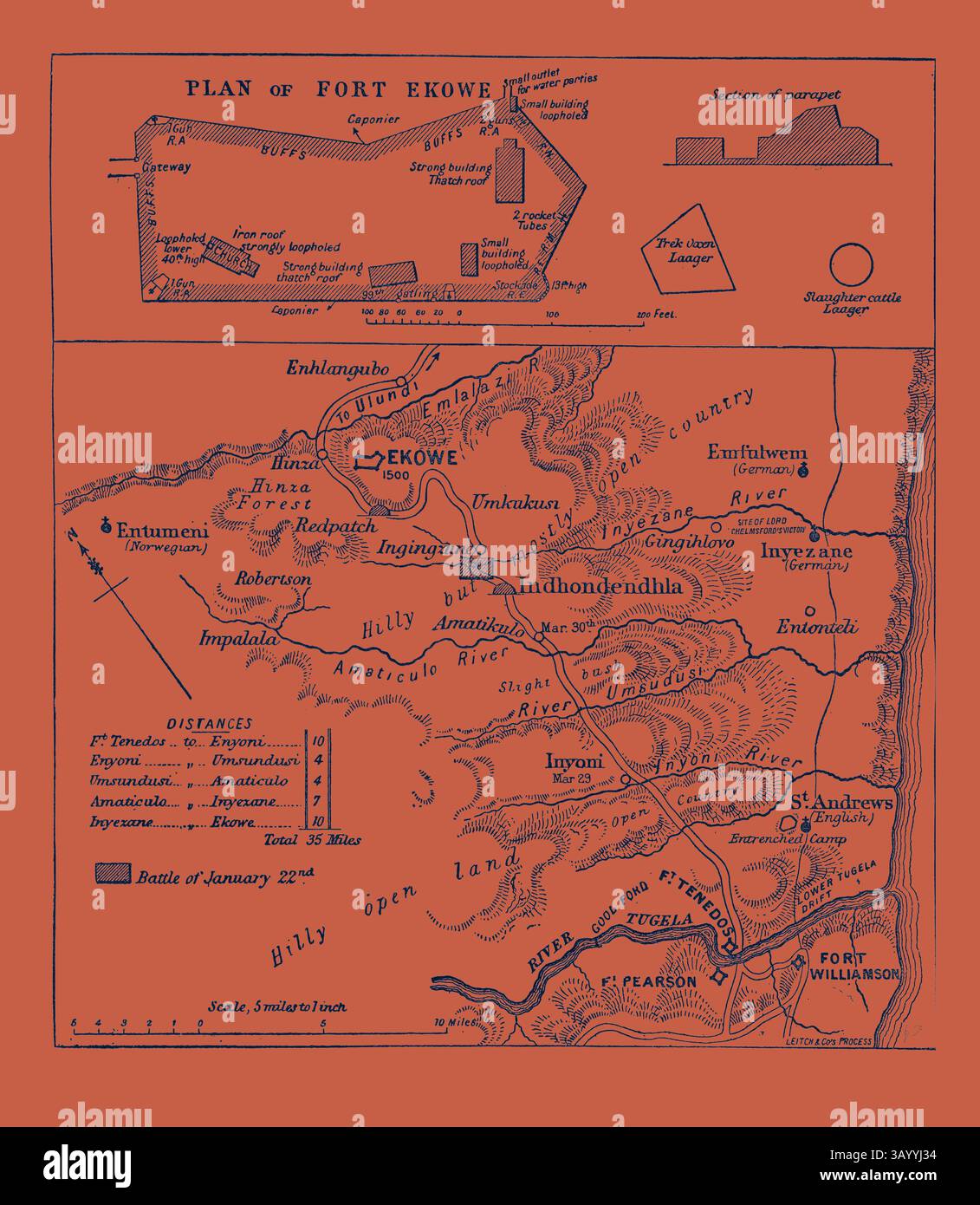 A detailed map outlining the layout of Fort Ekowe, including notable ...
