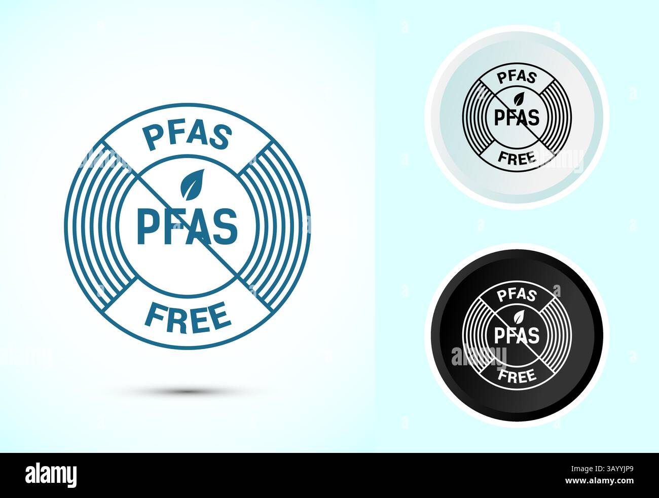 PFAS free icon design illustration, PFAS free label, badge. Proper nutrition symbol in color ...