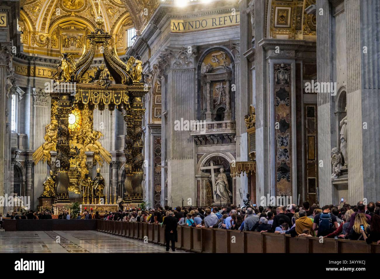 Pope Francis lies in state in St Peter's Basilica at the Vatican. Faithful line up to pay their ...