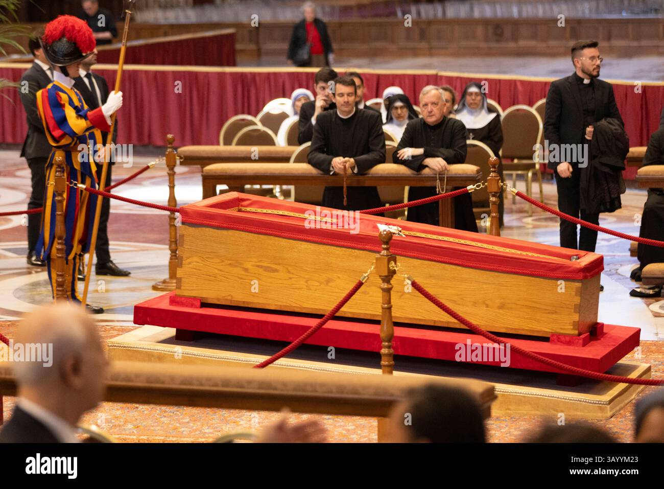 Aftermath of the death of Pope Francis at the Vatican The coffin of ...