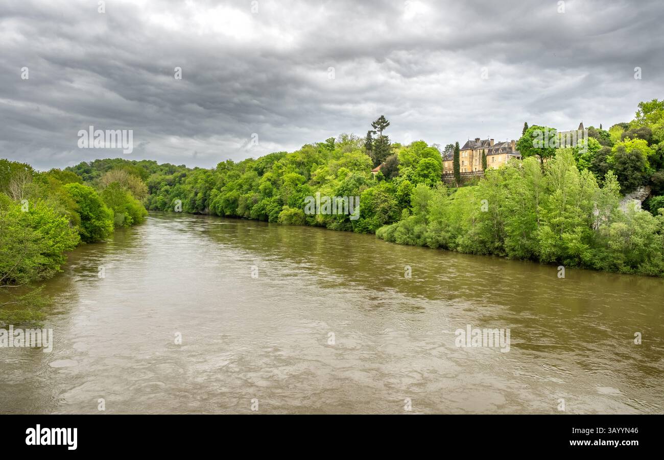 Grolejac, Dordogne, France - 22nd April 2025: A large chateau looks ...