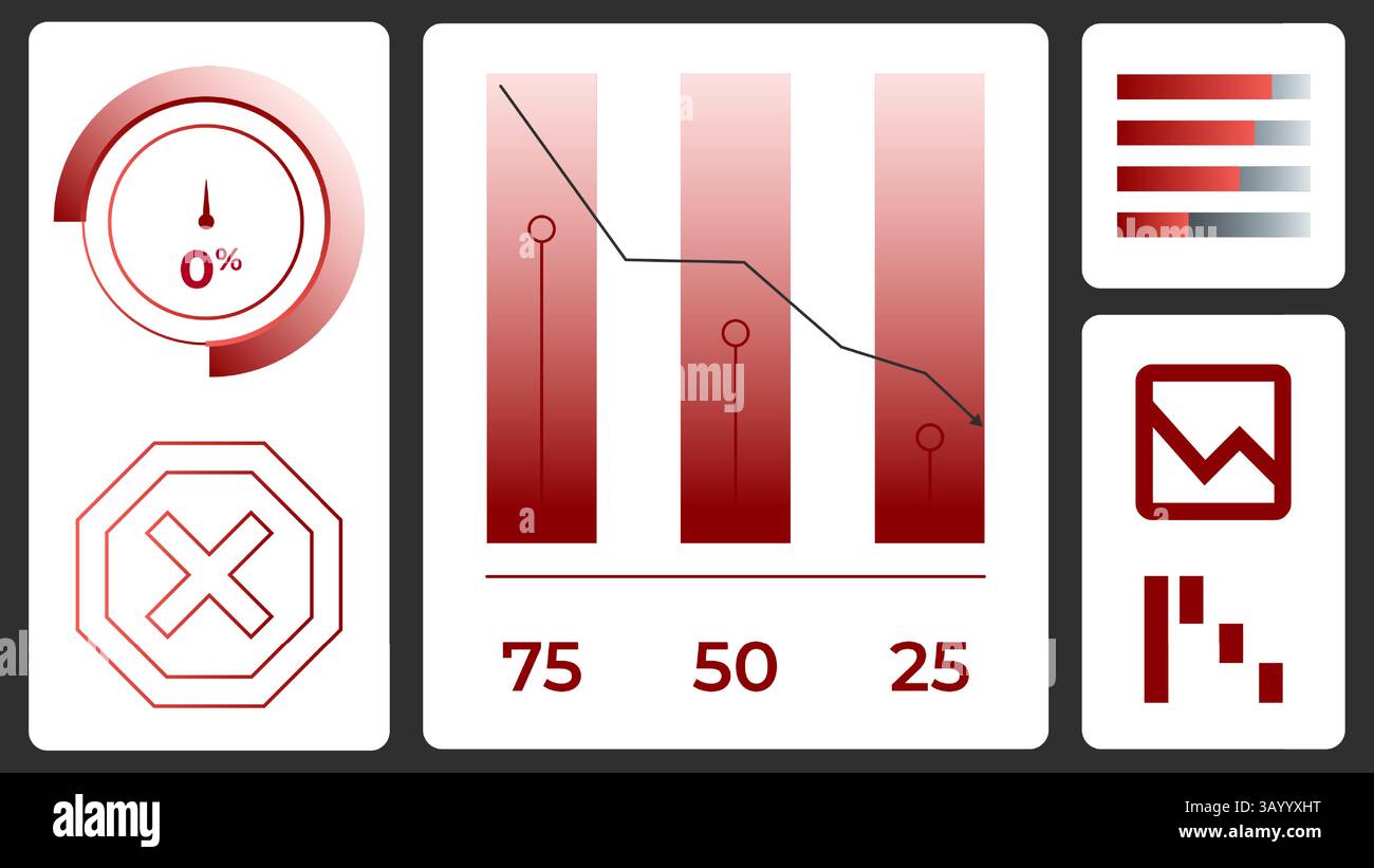 Infographic layout blending economic icons, fall charts, alert buttons ...