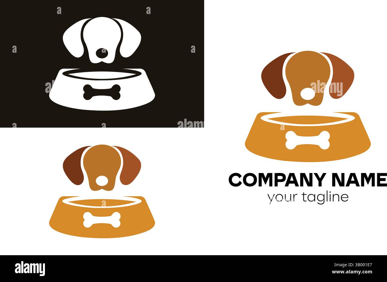 Cute Dog Head Looking into Food Bowl with Bone Symbol Logo for Pet Businesses Stock Vector Image ...