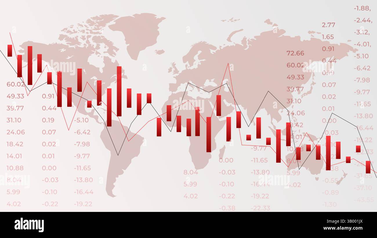 Economic crisis illustration. Transparent world map with candlestick ...