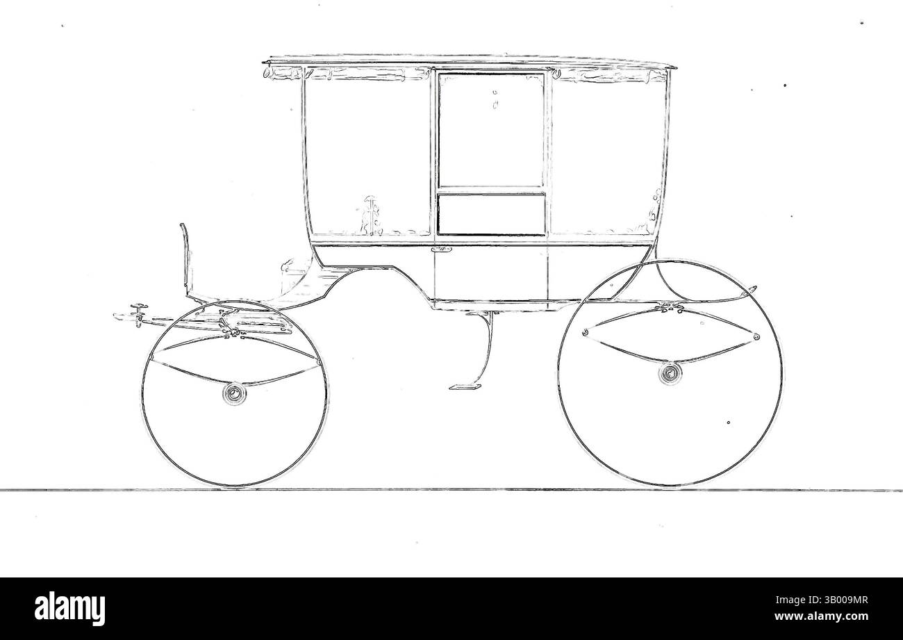 A stylized outline of a vintage carriage, featuring prominent wheels ...