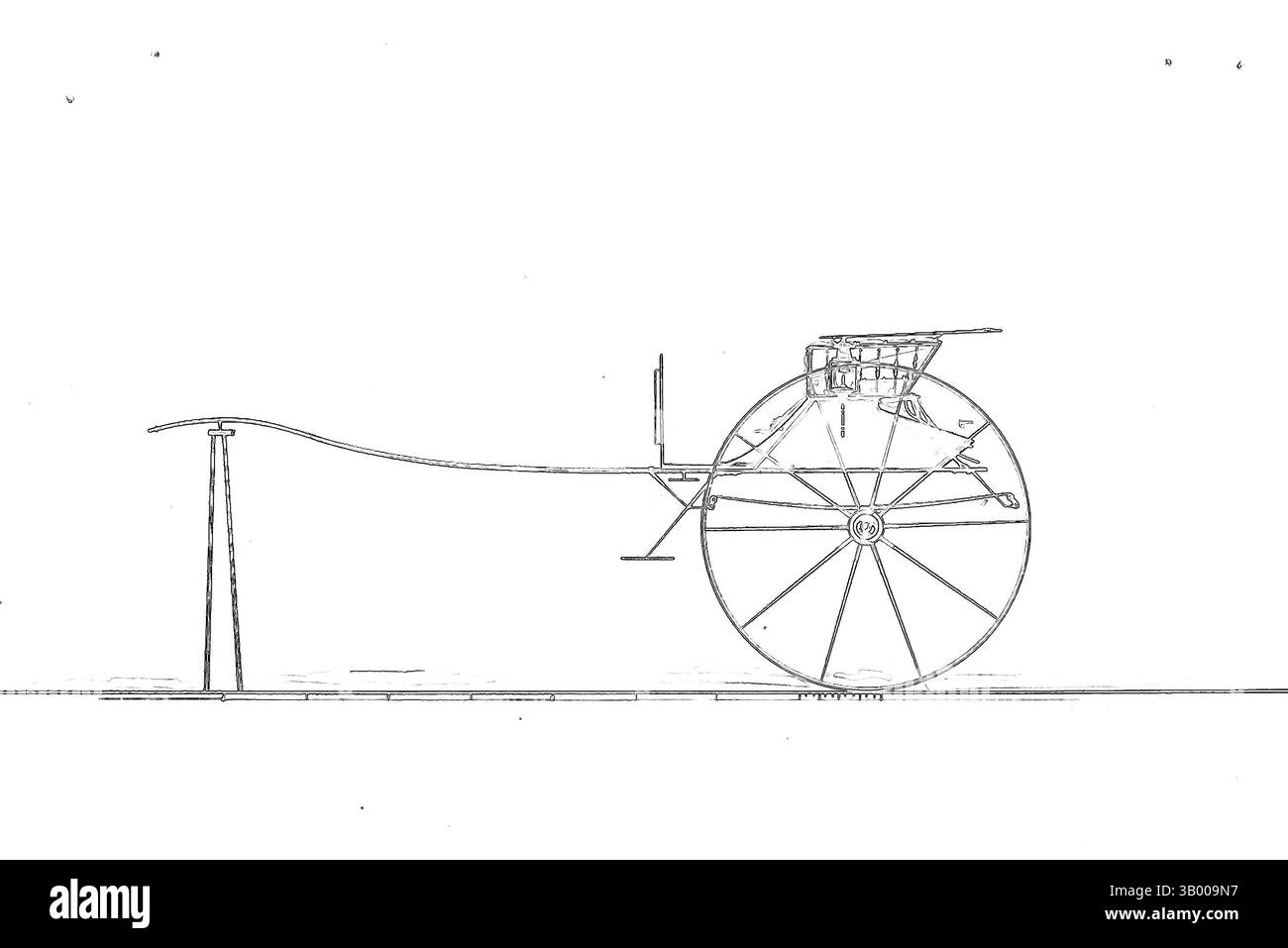 An intricately designed agricultural plow with a large spoked wheel ...
