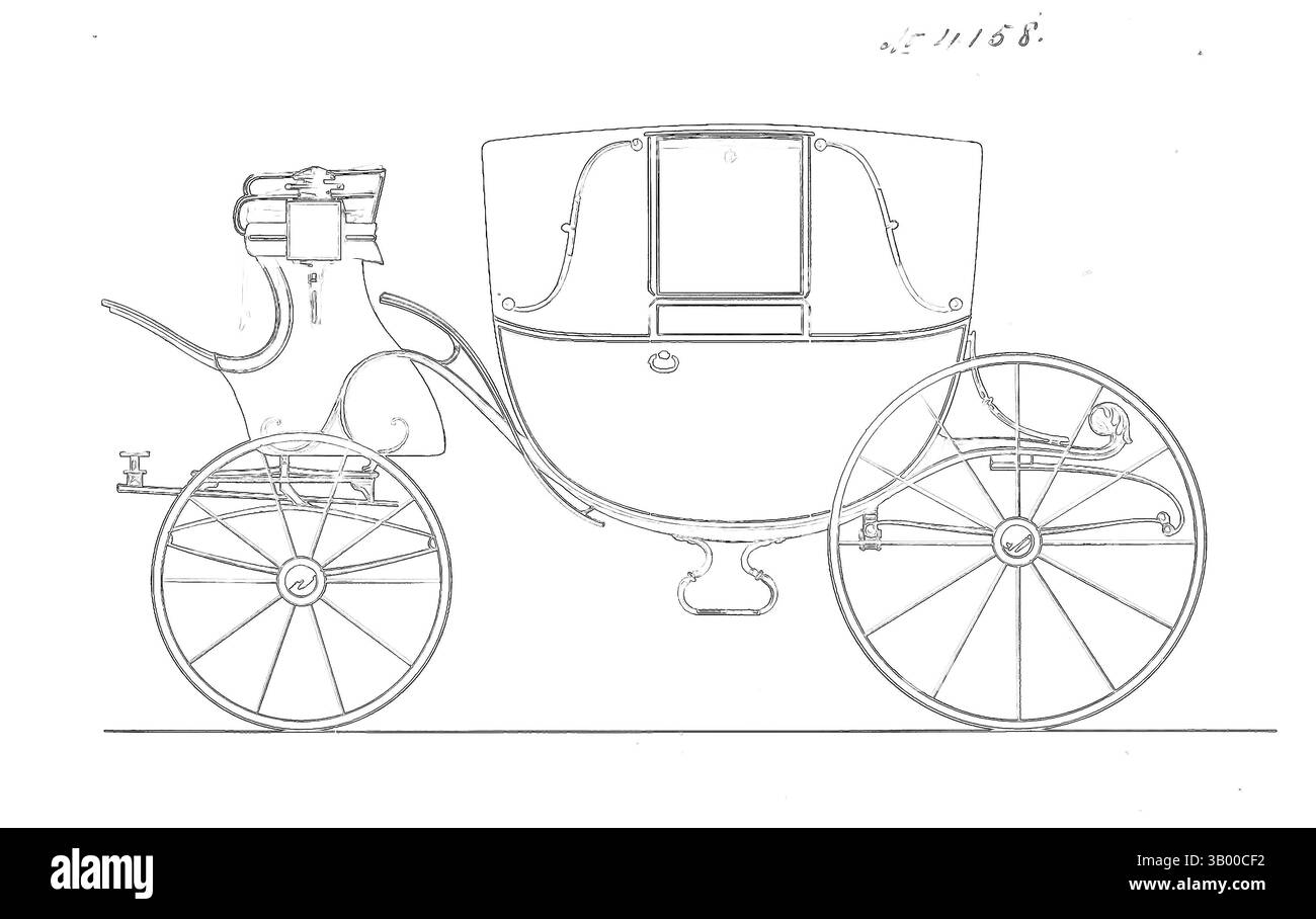 A vintage horse-drawn carriage features intricate details, highlighted ...