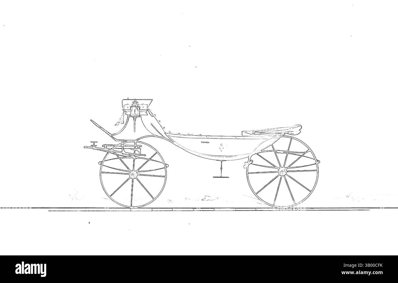 A vintage carriage with elegant lines and intricate wheel designs sits ...