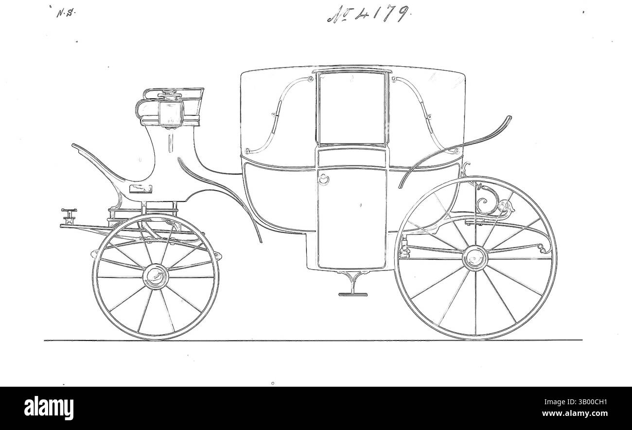 A stylized depiction of a classic horse-drawn carriage, featuring ...