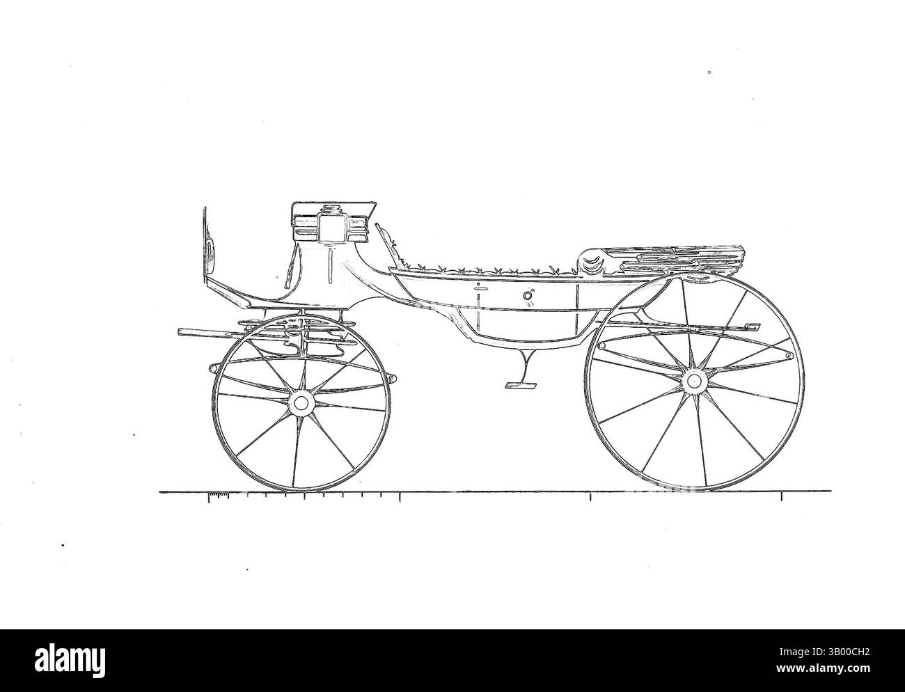 A stylized depiction of a vintage carriage, featuring distinct wheels ...