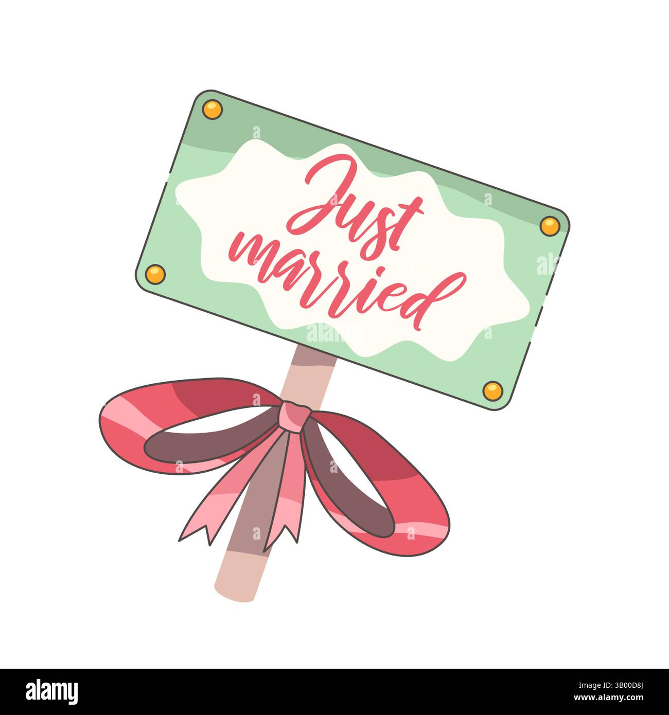 Wedding car plate with Just Married sign. Vector romantic and festive ...