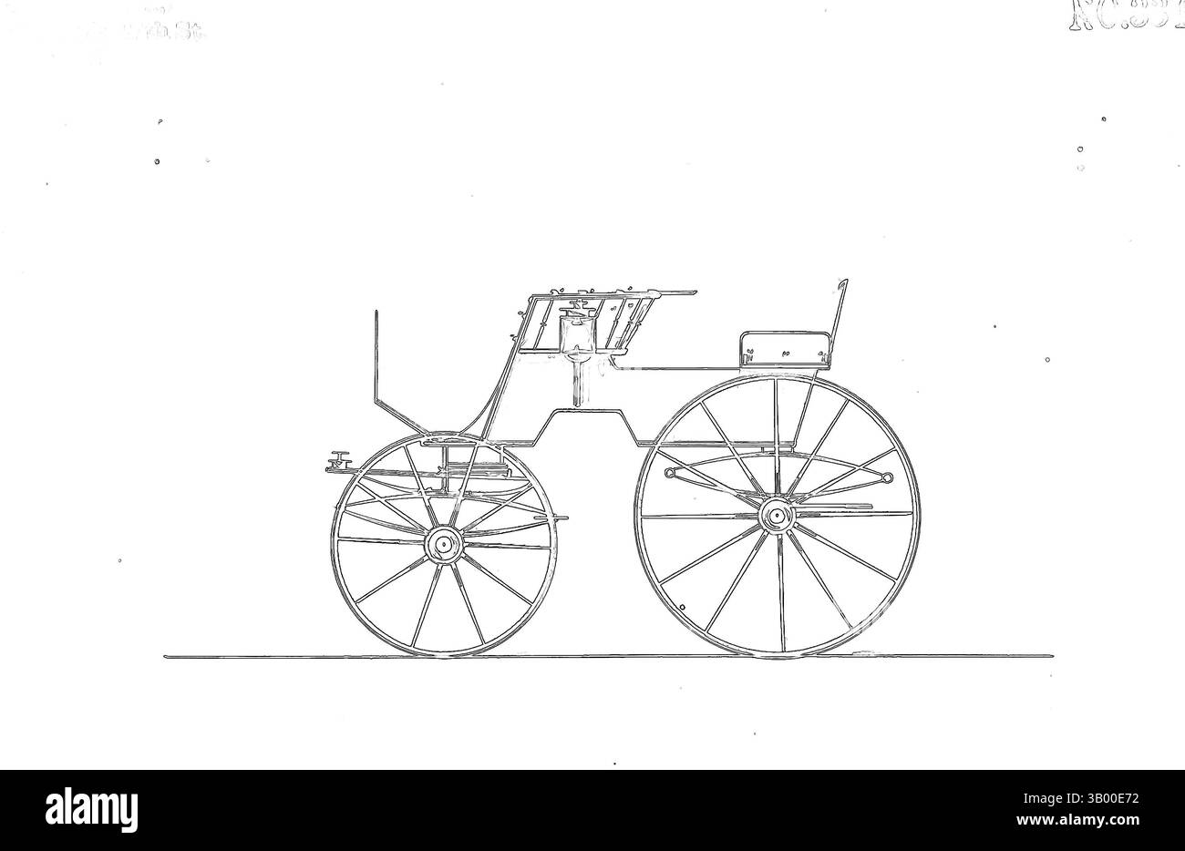 A stylized depiction of a vintage carriage, characterized by its ...