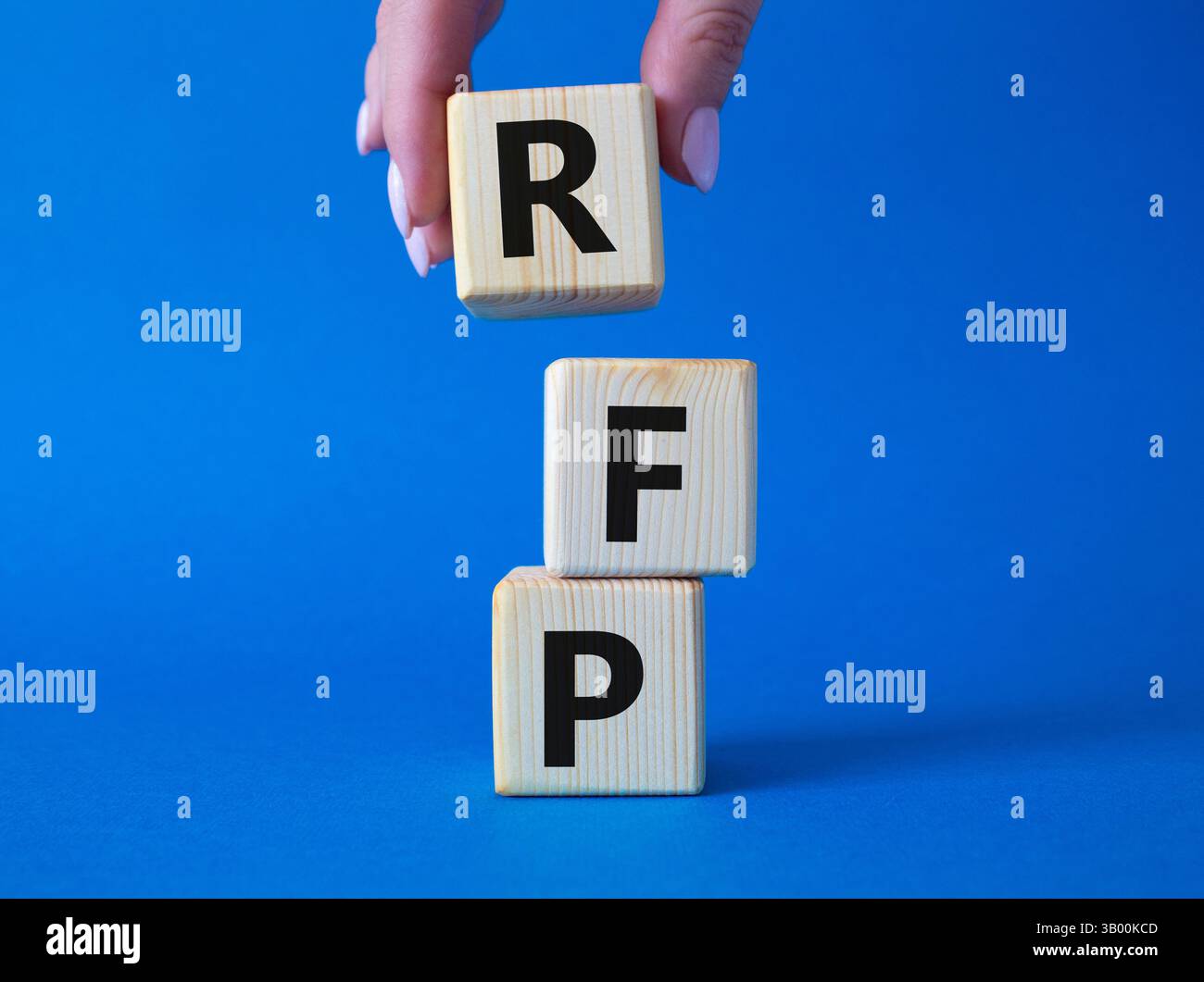 RFP - Request for Proposal. Wooden cubes with word RFP. Businessman ...