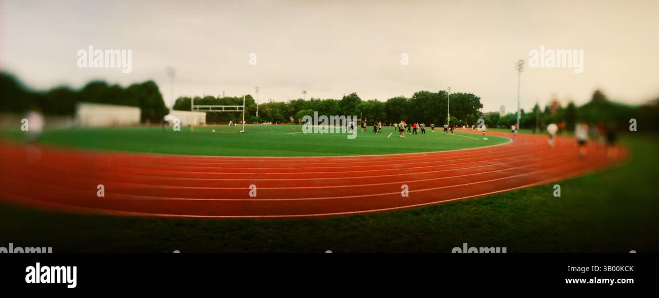 Panoramic view of running track in a park, McCarran Park, Greenpoint ...